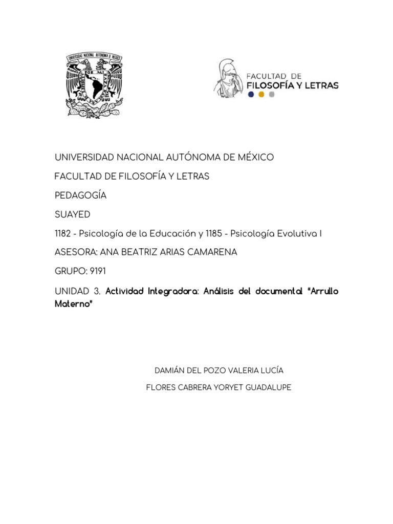 DamianVL - FloresYG - U3. Act. Int - Analisis Del Documental "Arrullo Materno" | PDF | Teoría de ...