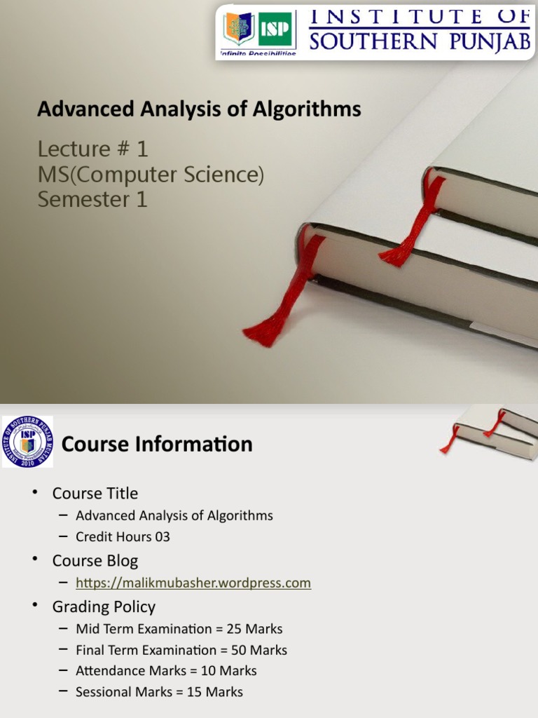 Advanced Analysis of Algorithms: Lecture # 1 MS (Computer Science) Semester 1 | PDF | Algorithms ...