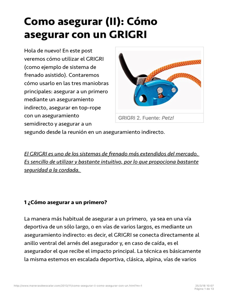 Maneras de Escalar - Como Asegurar II - Cómo Asegurar Con Un GRIGRI ...