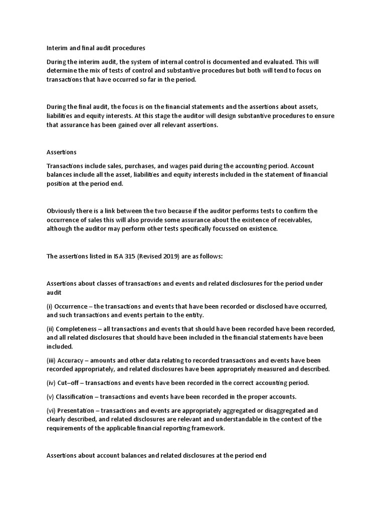 Interim and Final Audit Procedures | PDF | Audit | Financial Audit