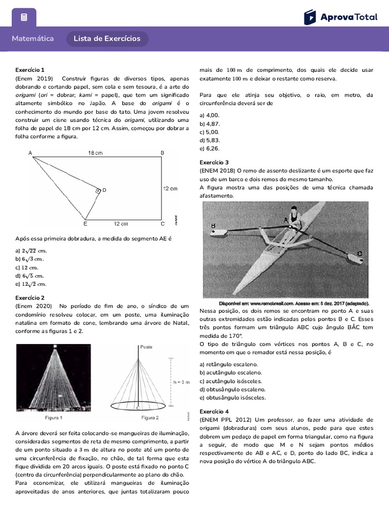 Lista de Exercícios - ENEM - Triângulos | PDF | Triângulo
