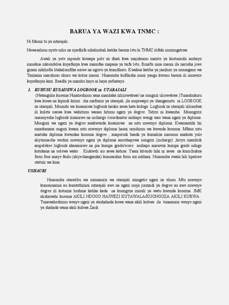 Barua Ya Wazi Kwa TNMC | PDF