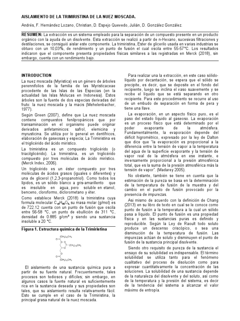 Aislamiento Trimiristina Quimica Organica | PDF | Solubilidad | Química