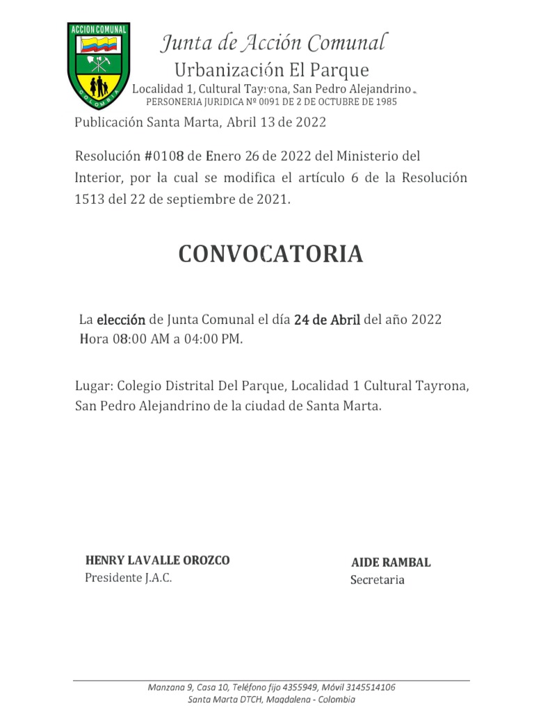 Carta Accion Comunal | PDF
