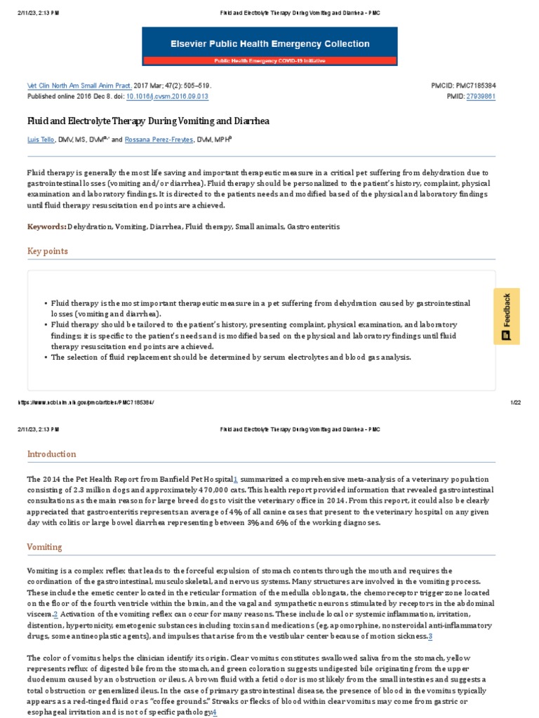 Fluid and Electrolyte Therapy During Vomiting and Diarrhea | PDF ...