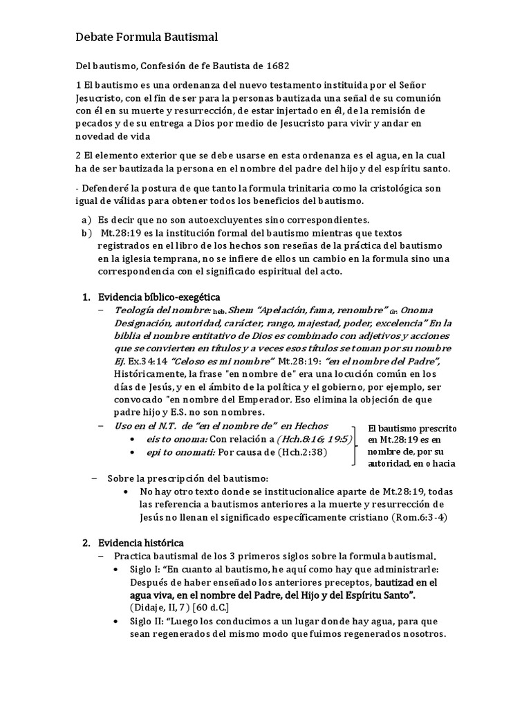 Debate Formula Bautismal | PDF | Bautismo | espíritu Santo