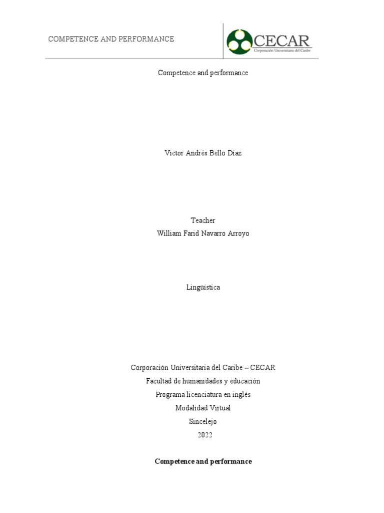 Competence and Performance | PDF | Linguistics | Communication