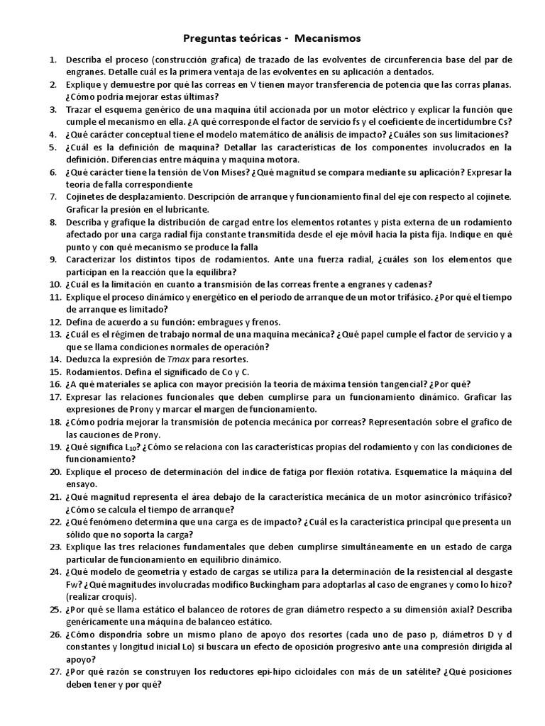 Preguntas Teóricas | PDF | Rodamiento (Mecánico) | Fatiga (material)