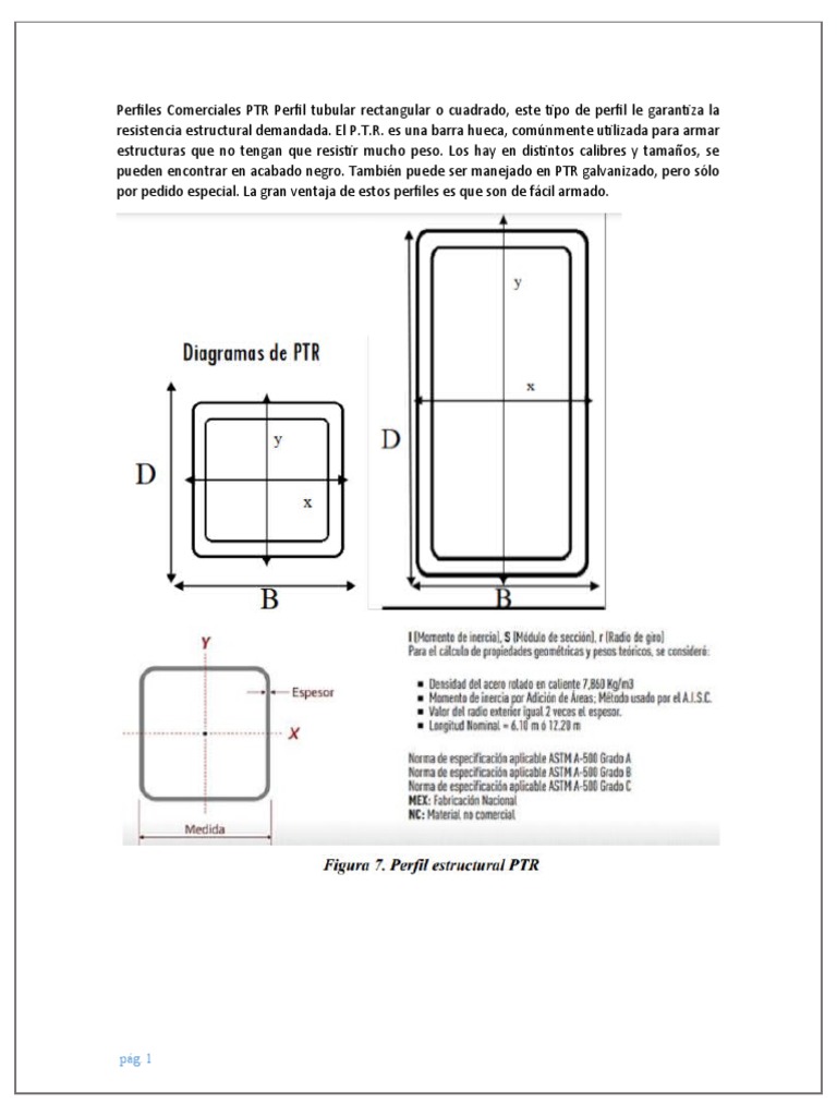 Perfiles Comerciales PTR Perfil Tubular Rectangular o Cuadrado | PDF