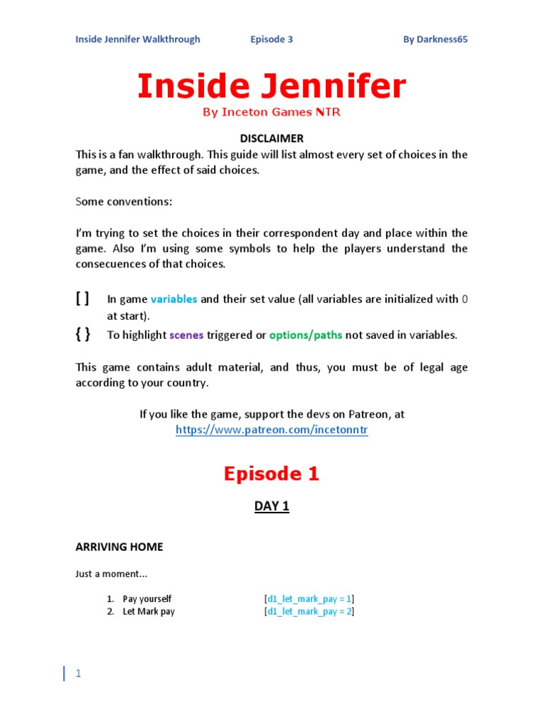 Inside Jennifer Walkthrough Episode 3 Guide | PDF