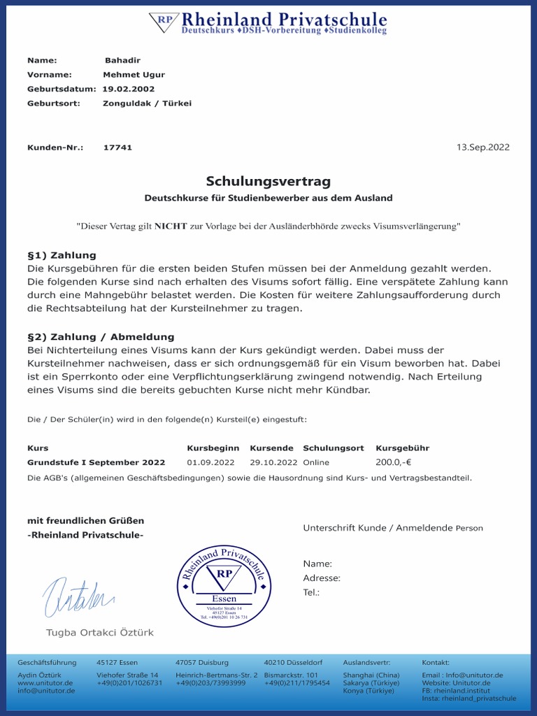 17741-SchulungsVertrag | PDF