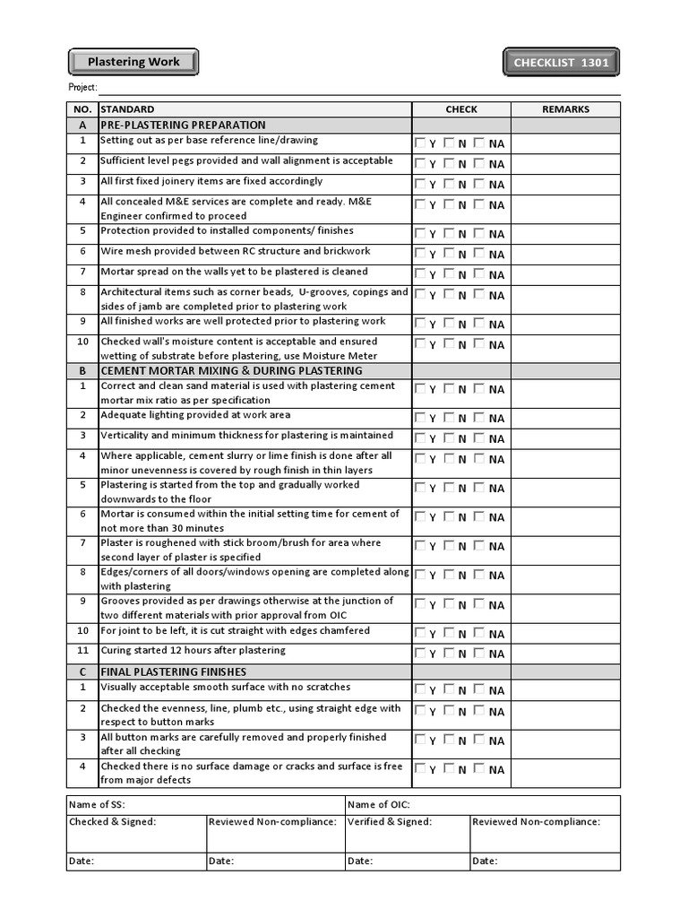 Checklist1301 - Plastering Work | PDF | Mortar (Masonry) | Building ...