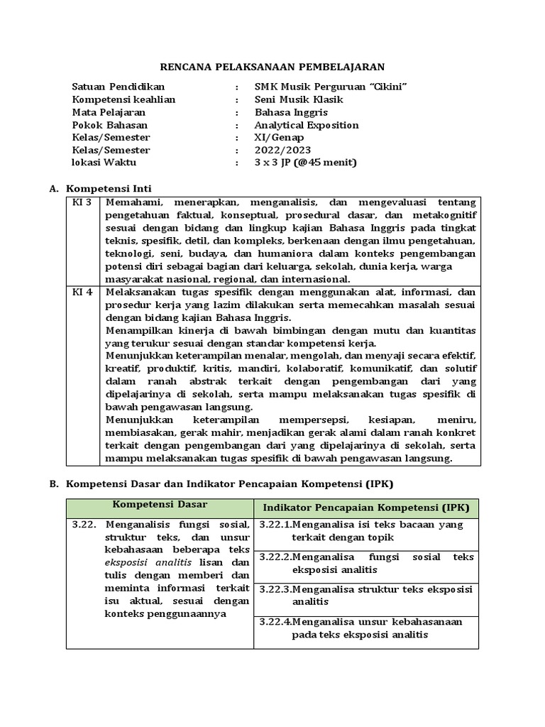 RPP Kelas Xi. 2. 2022 Fix | PDF