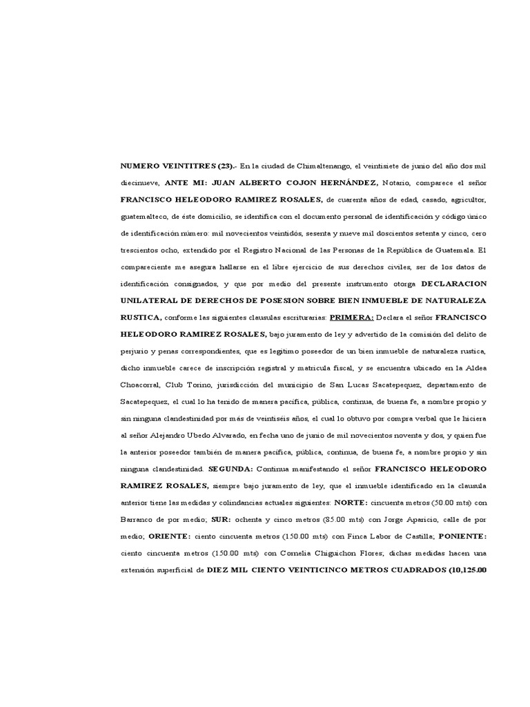 Declaración Jurada Unilateral Modelo | PDF | Guatemala | Justicia