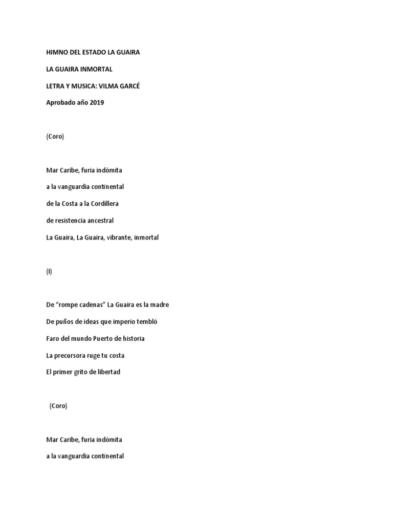 HIMNO DEL ESTADO LA GUAiRA | PDF HIMNO DEL ESTADO LA GUAiRA | PDF