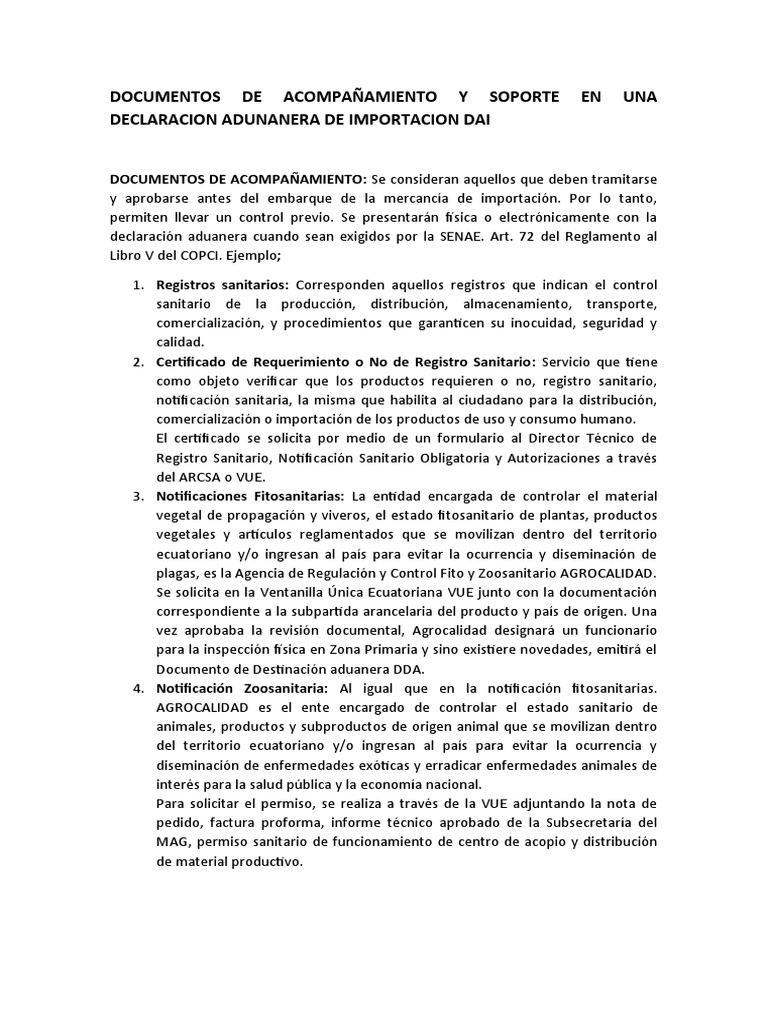 Documentos De Acompañamiento Y Soporte En Una Declaracion Adunanera De