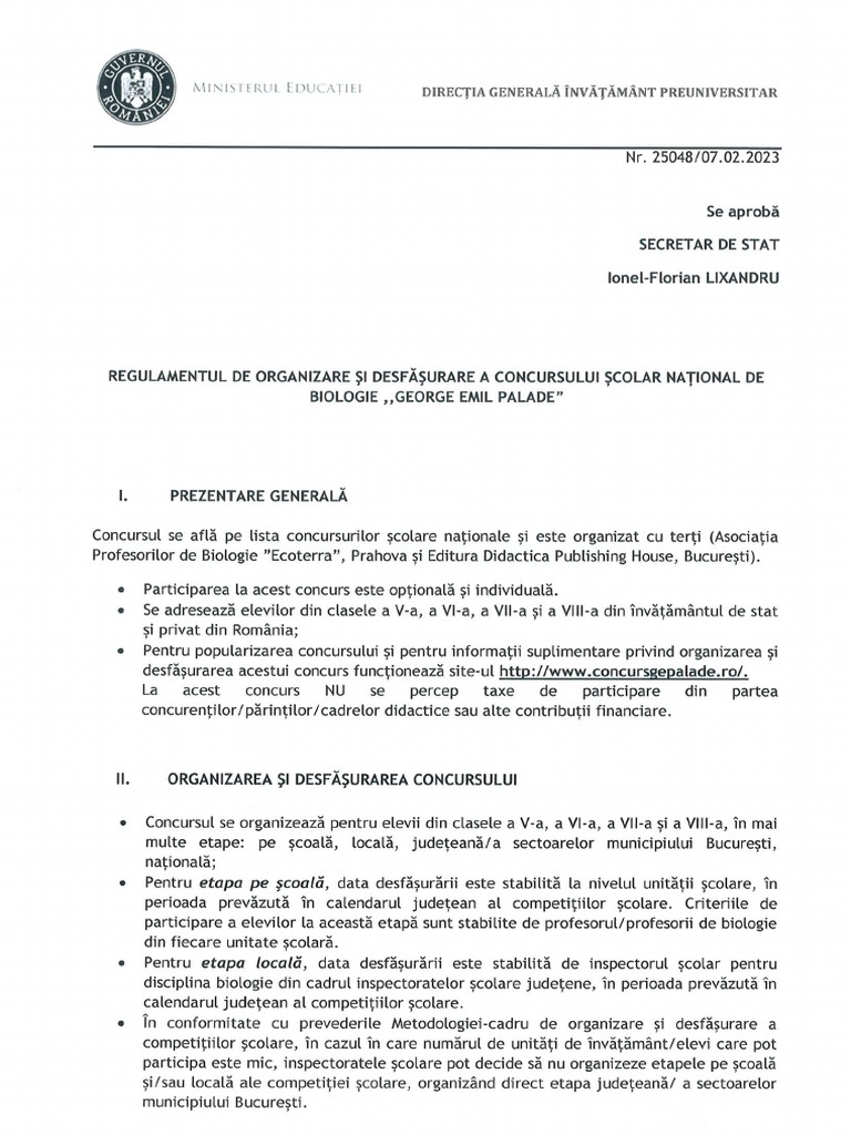 Regulament Concurs George Emil Palade 2023 | PDF