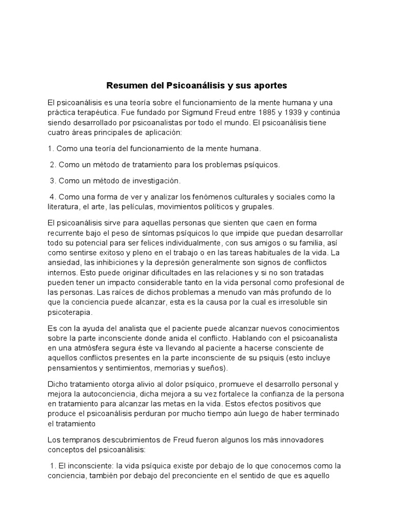 Resuemen de Psicoanalisis | PDF | Psicoanálisis | Mente inconsciente