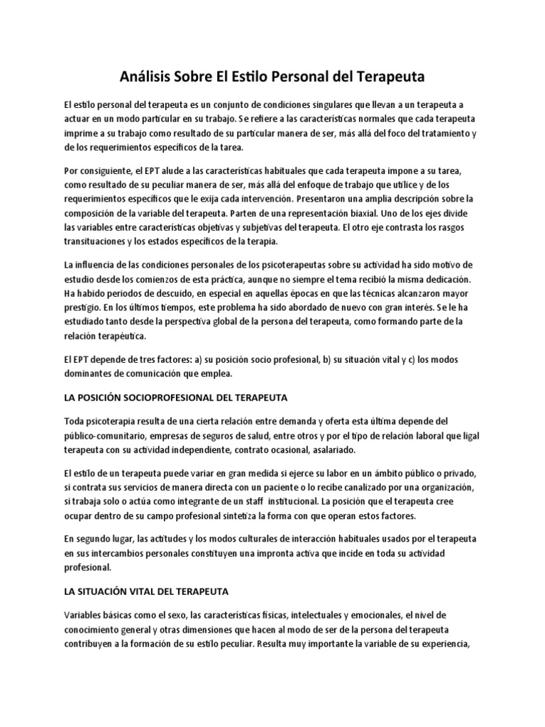Analisis Del Estilo Personal Del Terapeuta | PDF | Psicoterapia ...