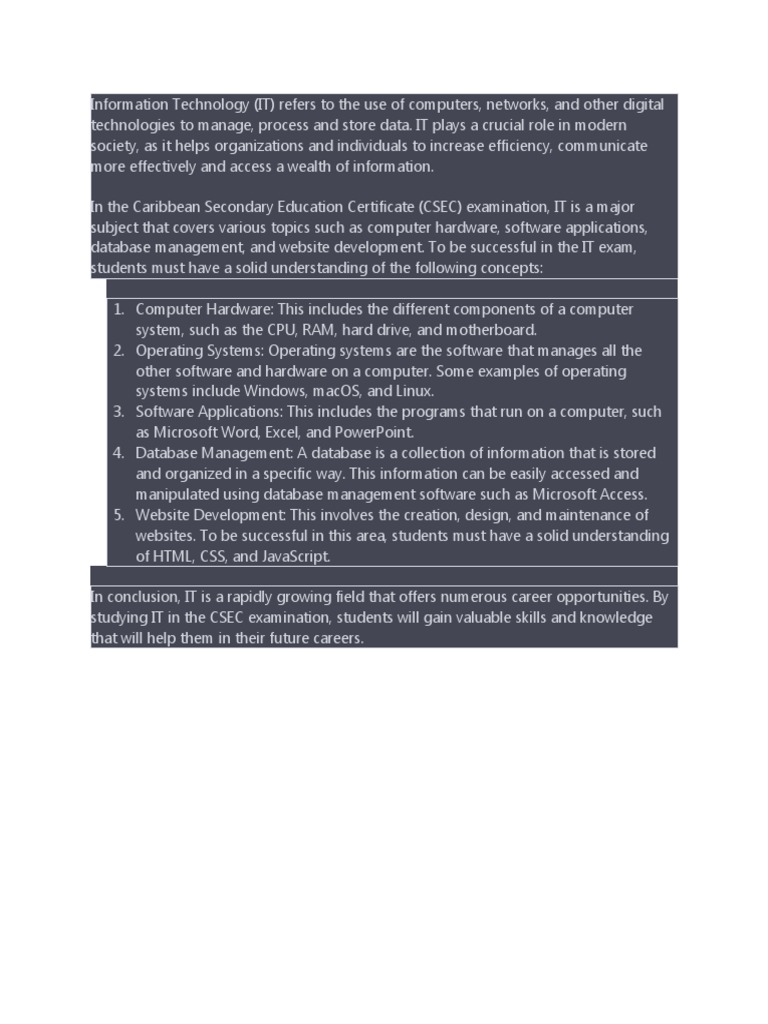 CSEC IT Exam Overview and Topics | PDF | Computers