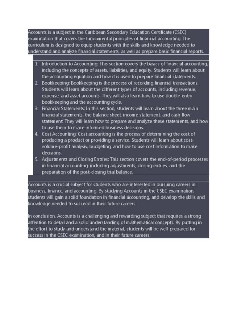 CSEC Accounts: Financial Accounting Guide | PDF | Finance & Money ...