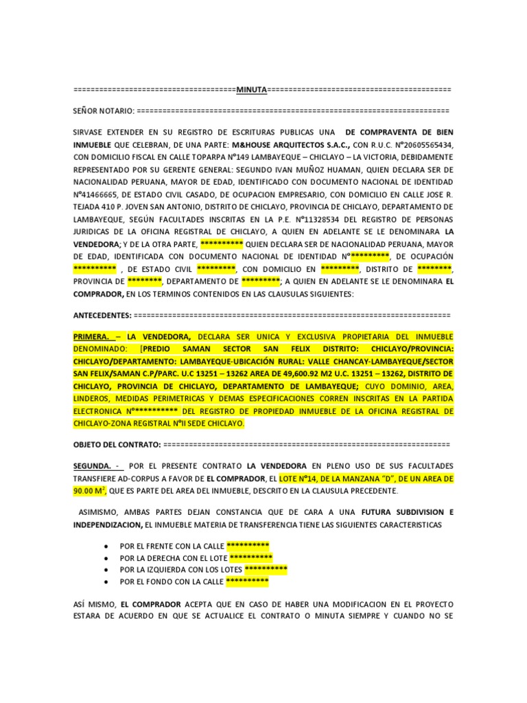 Modelo - Minuta | PDF | Derecho civil (sistema legal) | Derecho privado