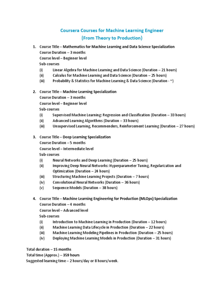 Coursera Machine Learning Engineer Courses | PDF | Machine Learning ...