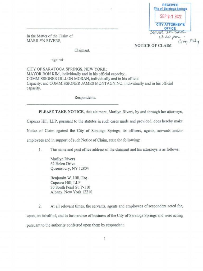 Marilyn Rivers - Notice of Claim | PDF