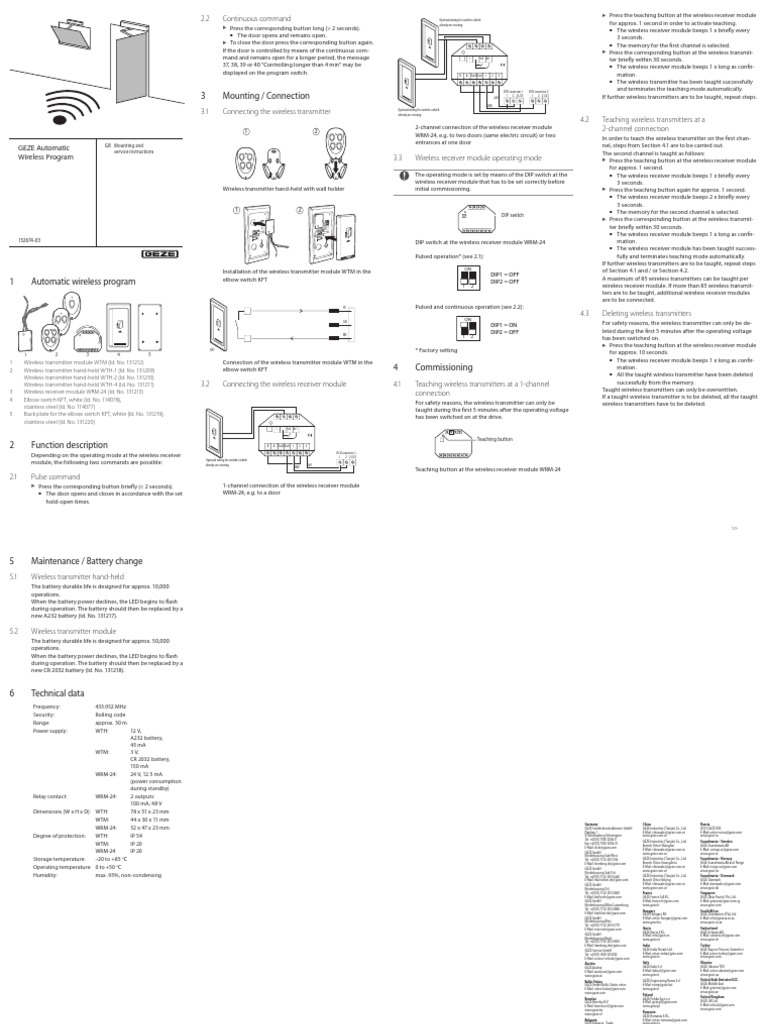 GEZE Installation Instructions en 631463 | PDF | Transmitter | Switch