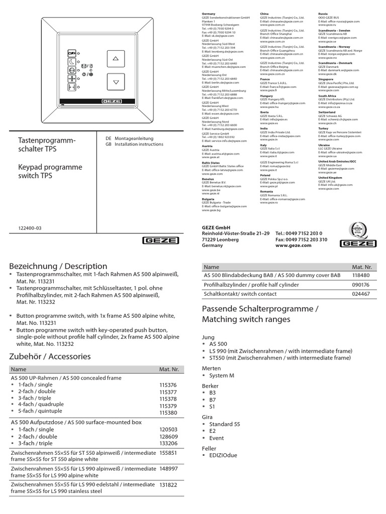 GEZE Installation Instructions en 739818 | PDF | Design | Electrical ...