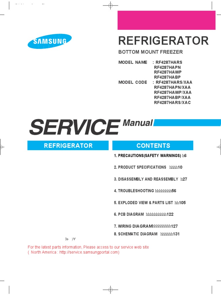 Rf4287hars Manual de Servicio Nevera Samsung 4 Puertas | PDF ...