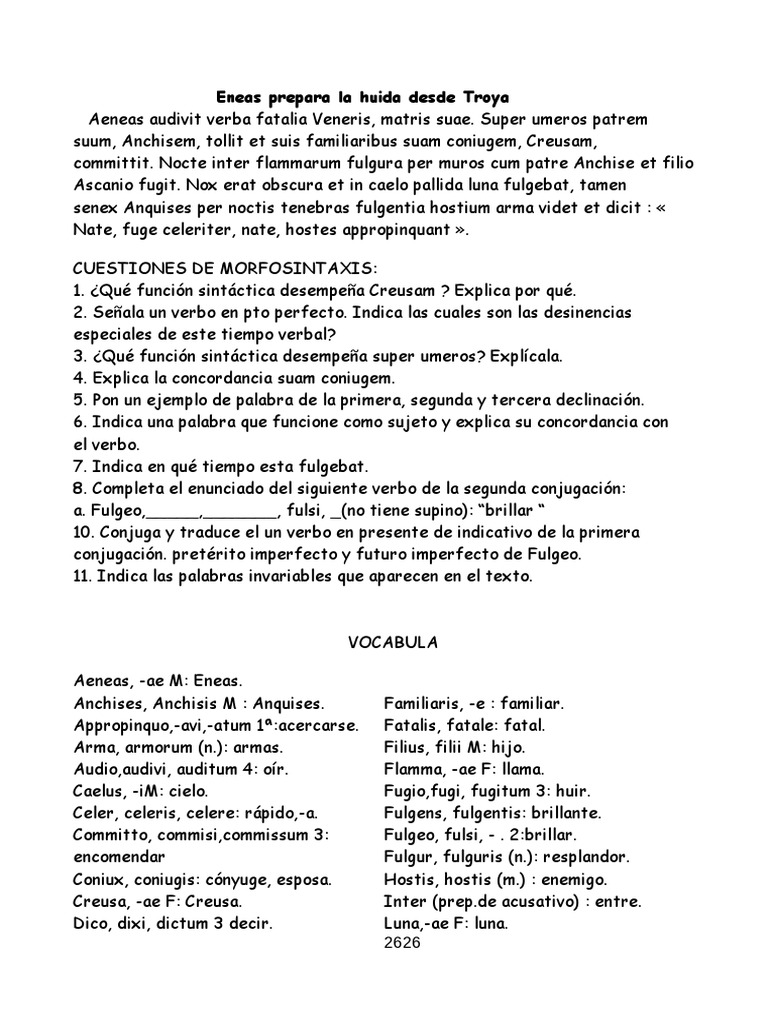 Eneas huye de Troya con su familia | PDF | Verbo | Morfología