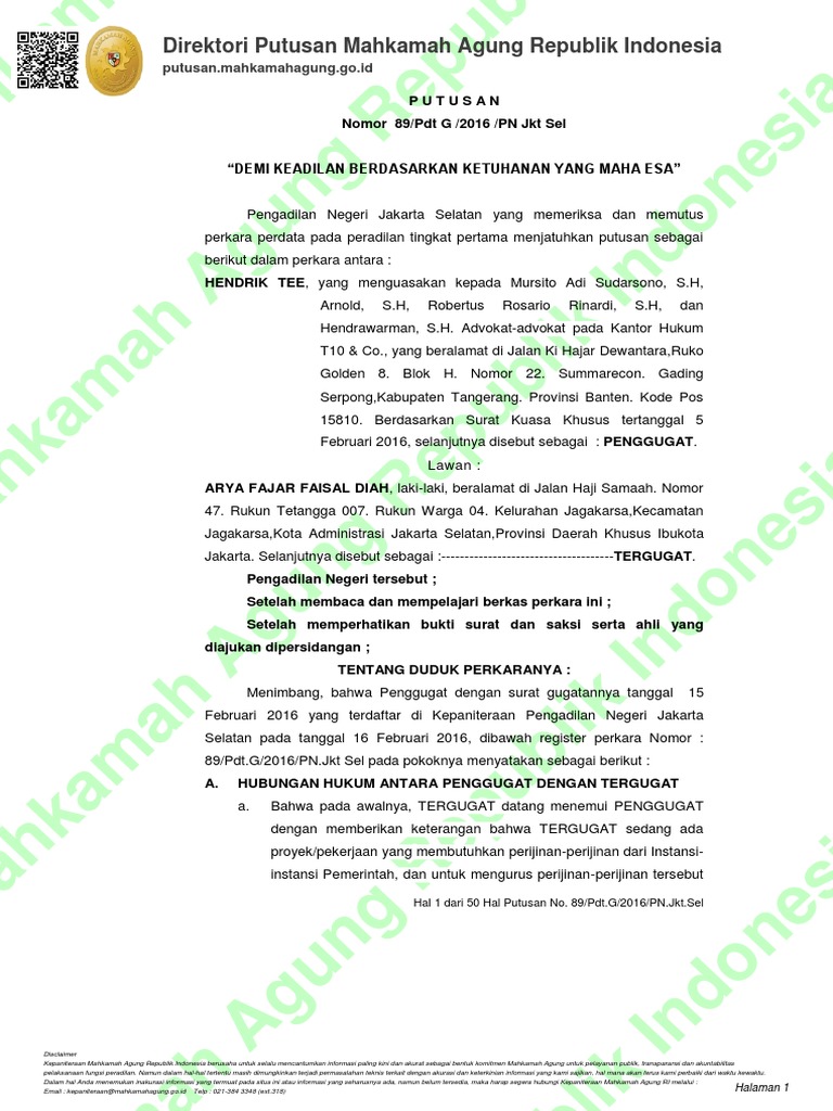 Kasus Utang Hendrik Tee ke Arya Diah | PDF