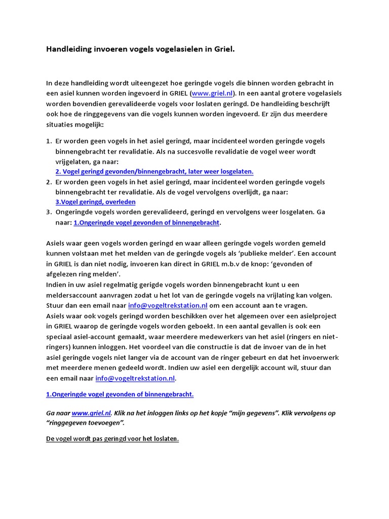 Handleiding Invoeren Vogelasielen | PDF