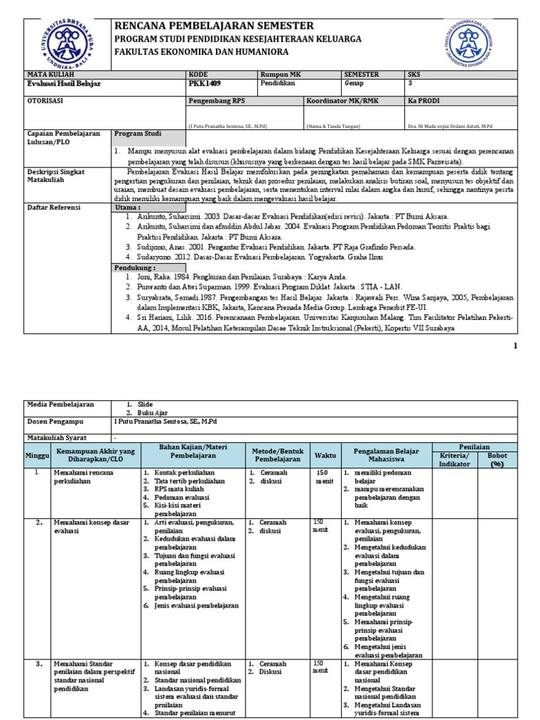 Rps Evaluasi Hasil Belajar | PDF