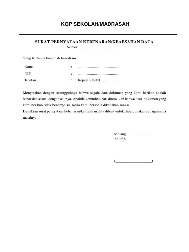 Surat Pernyataan Keabsahan Data | PDF