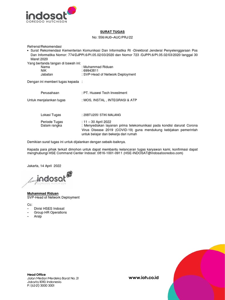 556 - Surat Tugas (Assignment Letter) Huawei ME MSC | PDF | Karier ...