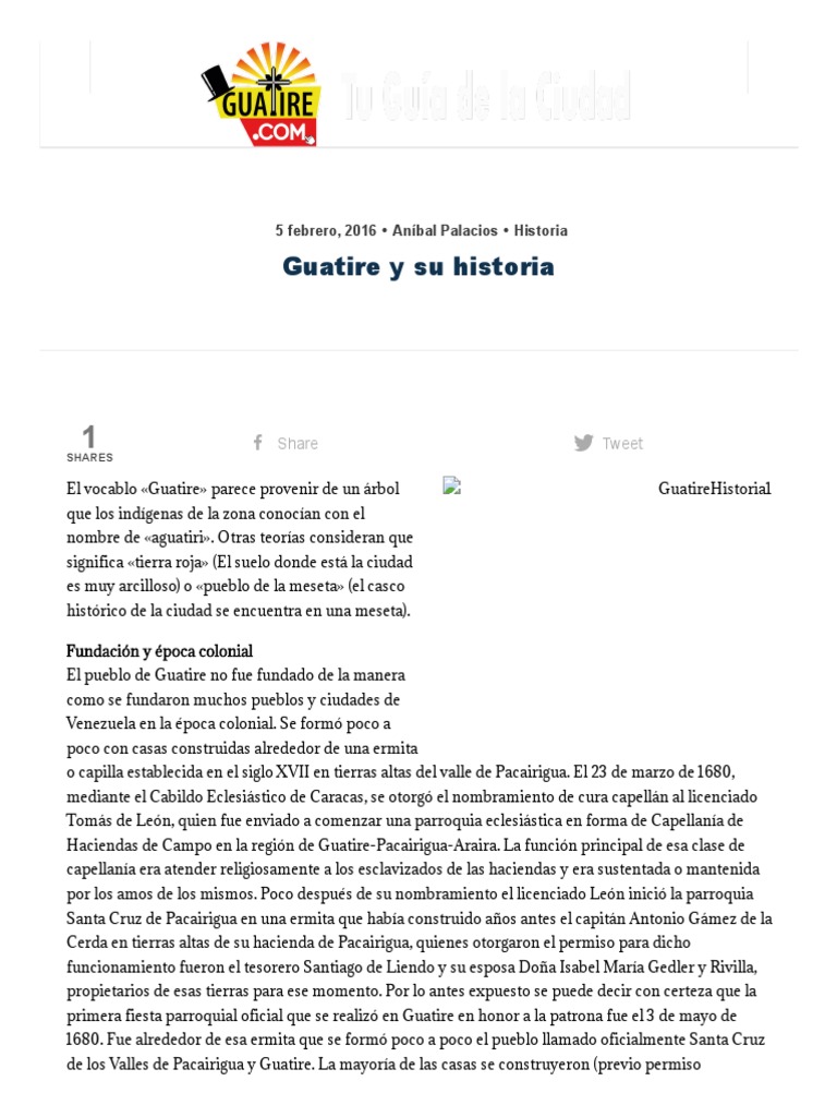 Guatire y Su Historia de | PDF | America latina | América del Sur