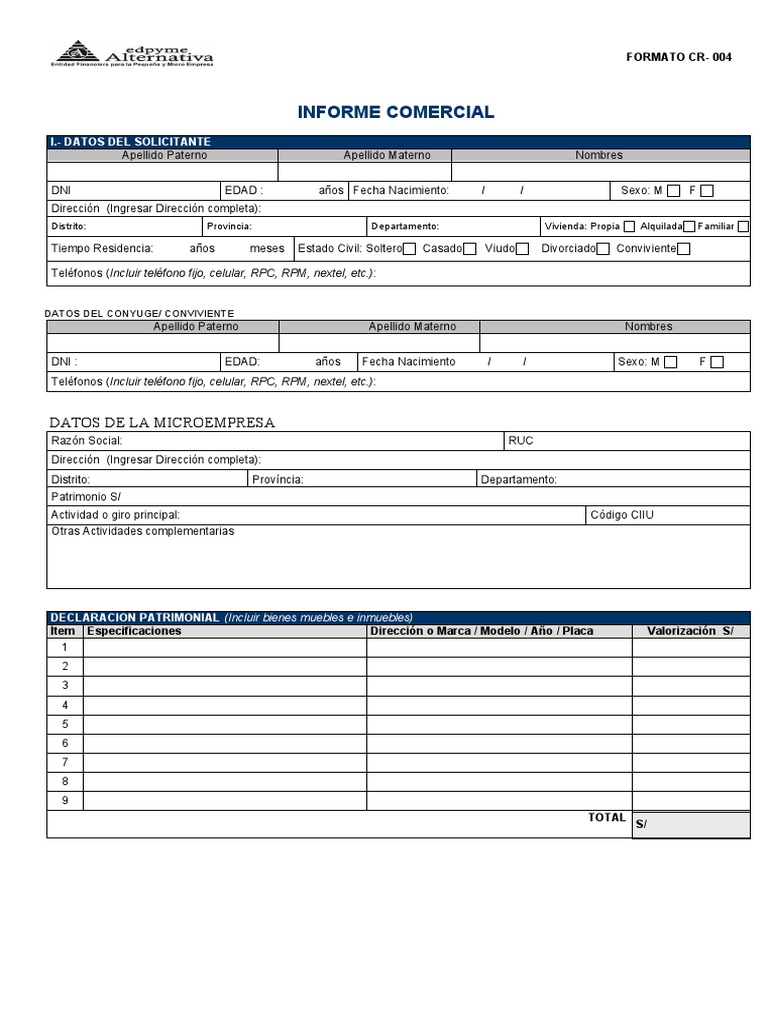 Informe Comercial CR-004 | PDF