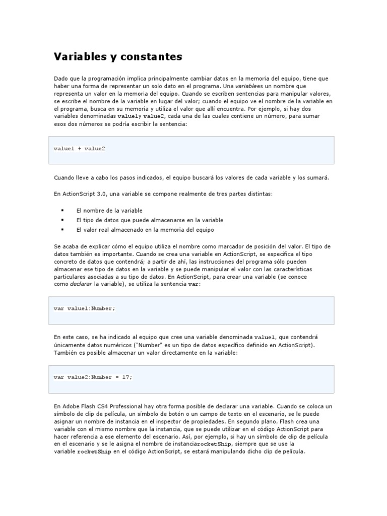 Variables y Constantes | PDF | Script de acción | Variable (informática)