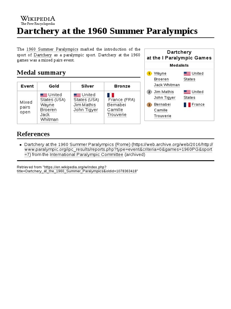 United States Dominates Inaugural Dartchery Event at the 1960 Rome ...