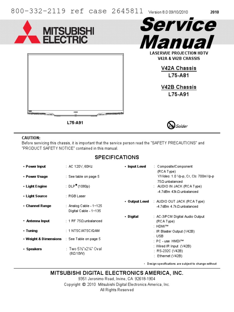 Mitsubishi L75-A91 Service Manual | PDF | Menu (Computing) | Hdmi