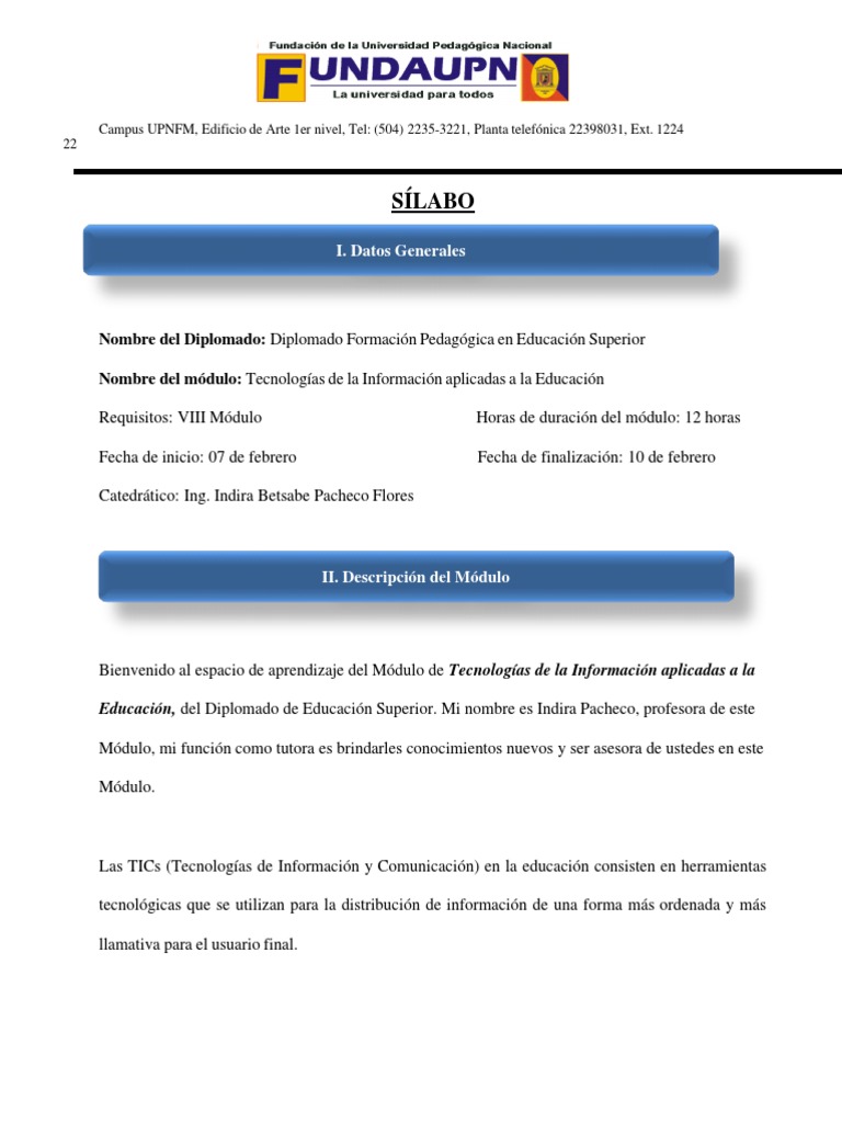 Sílabo - Modulo - Tecnologías de La Información Aplicadas en La Educación - 7 Al 10 de Febrero ...