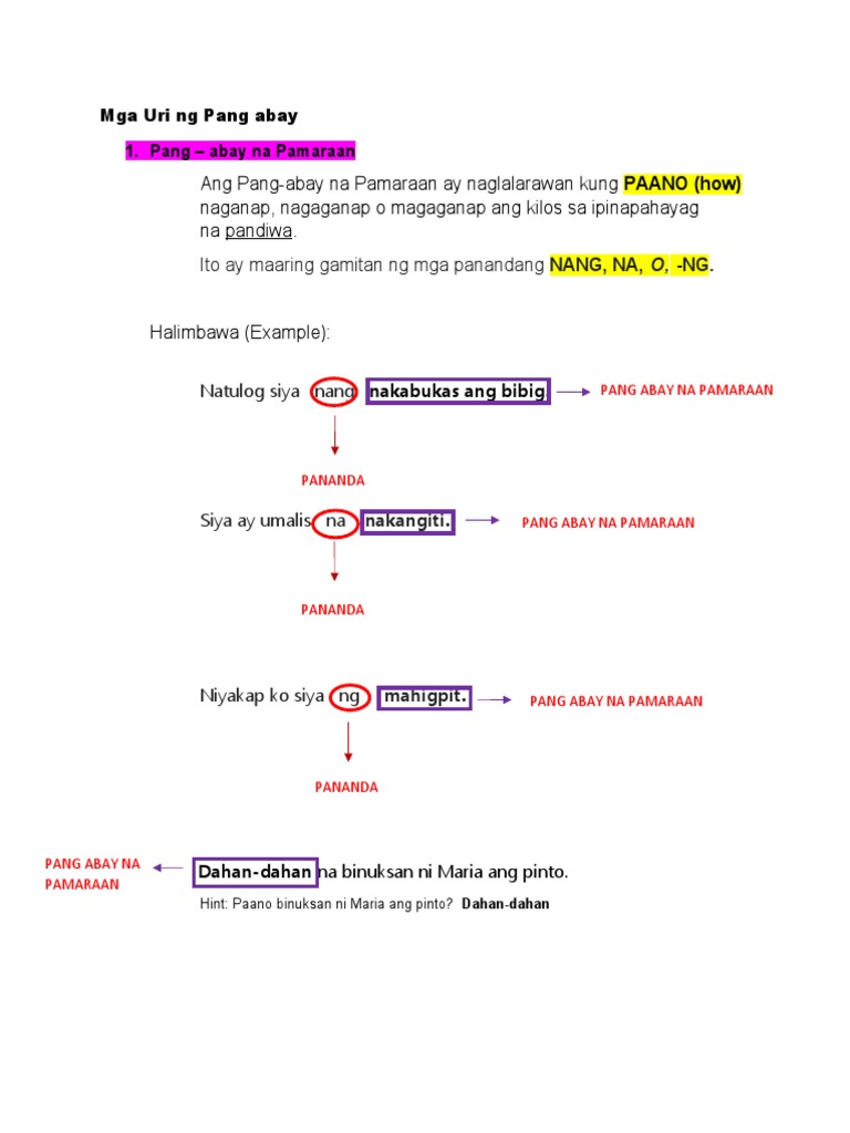 Mga Uri NG Pang Abay | PDF