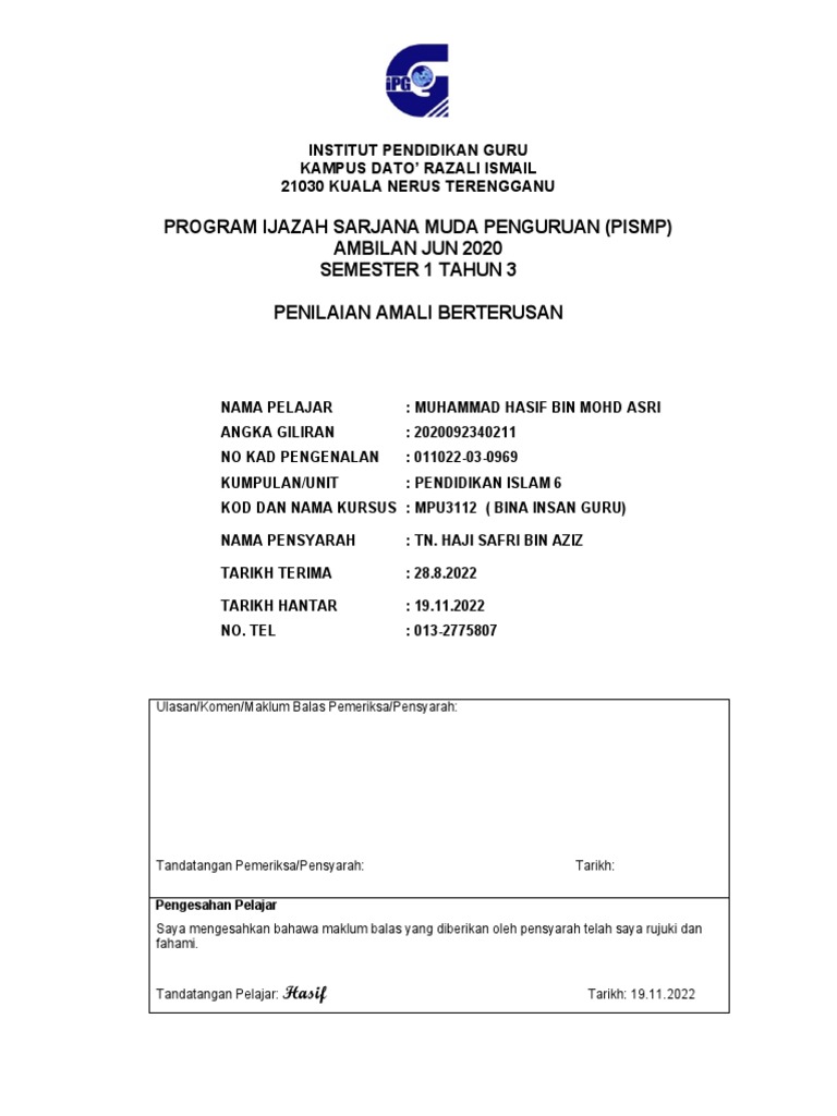 T1, T2, T3&T4 - Muhammad Hasif Bin Mohd Asri - Mpu3112 - 2020092340211 ...