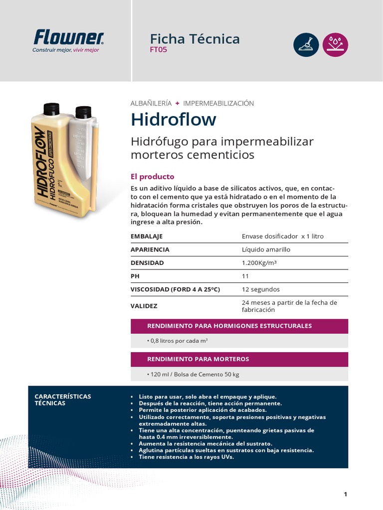 FT05 Hidroflow V3 FICHA TECNICA | PDF | Hormigón | Agua