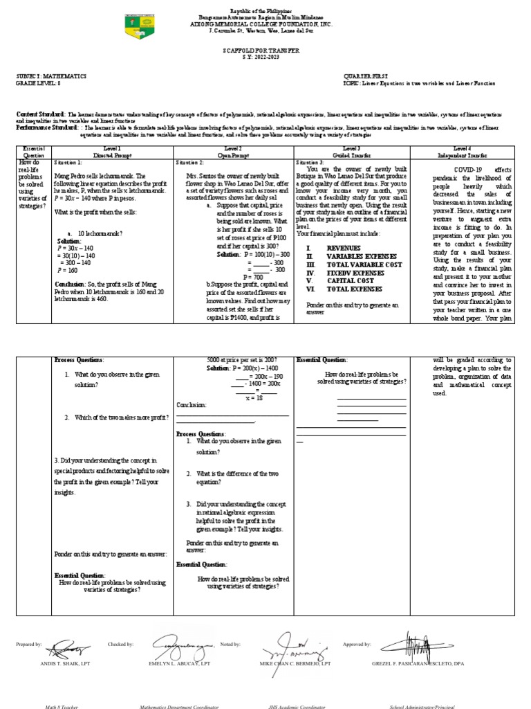 Q1 Scaffold | PDF | Equations | Variable (Mathematics)