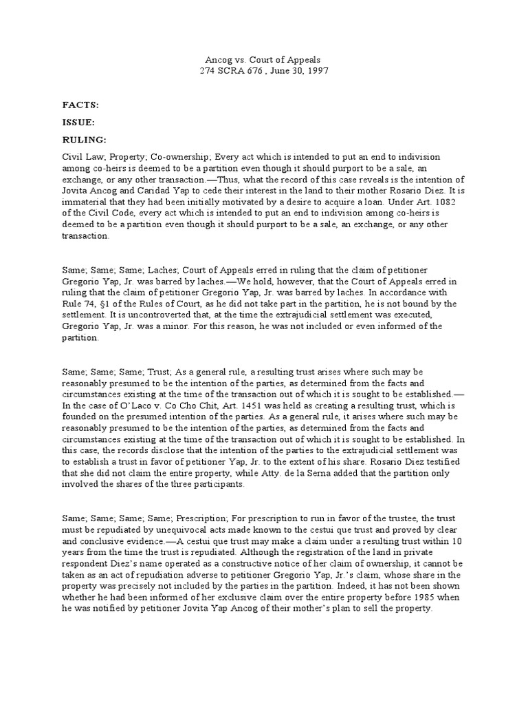 Co-ownership and Trust Dispute | PDF | Trust Law | Civil Law (Legal System)