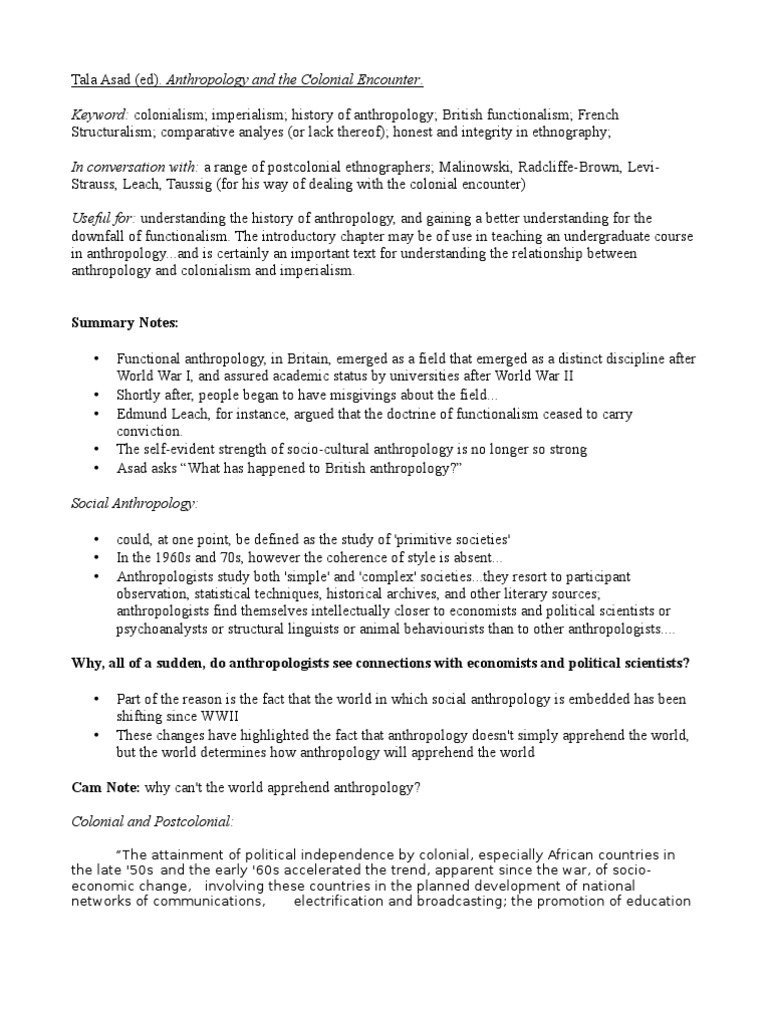 Anthropology's Colonial Encounter | PDF | Anthropology | Cultural ...