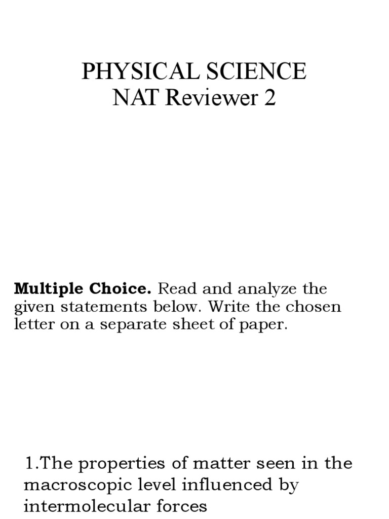 NAT Reviewer 2 PHYSICAL SCIENCE | PDF | Intermolecular Force | Chemical ...